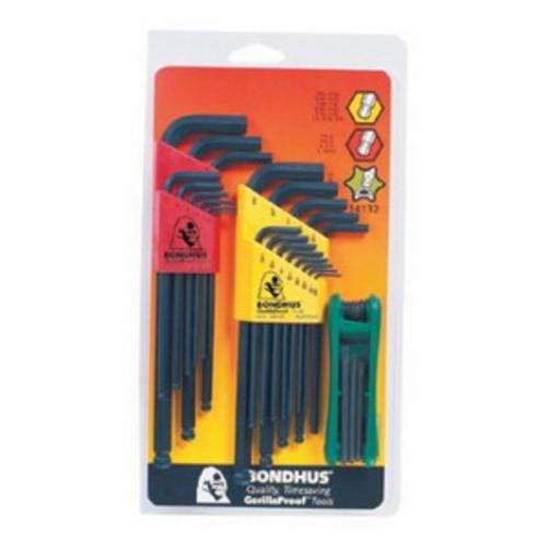 Bondhus® 14132 Long Key Set, 30 Pieces, 0.05 to 3/8 in, 1.5 to 10 mm Hex, T9 to T40 Torx, Fold ...