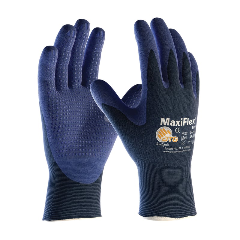 ATG® MaxiFlex® Elite™ 34-244/L Ultra Lightweight General Purpose Gloves, Coated, L, Microfoam ...