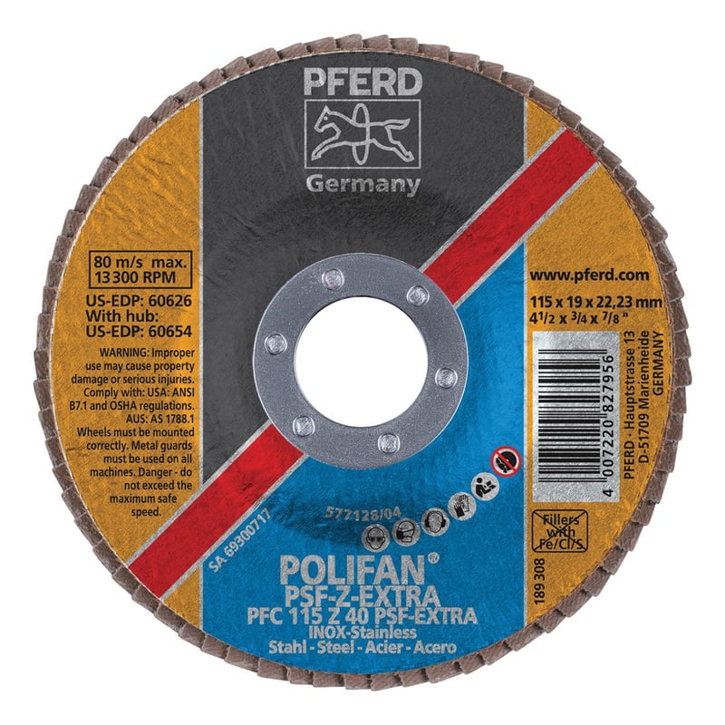 PFERD Polifan® 69300717 Universal Line PSF Z-EXTRA Unthreaded Coated Abrasive Flap Disc, 4-1/2 ...