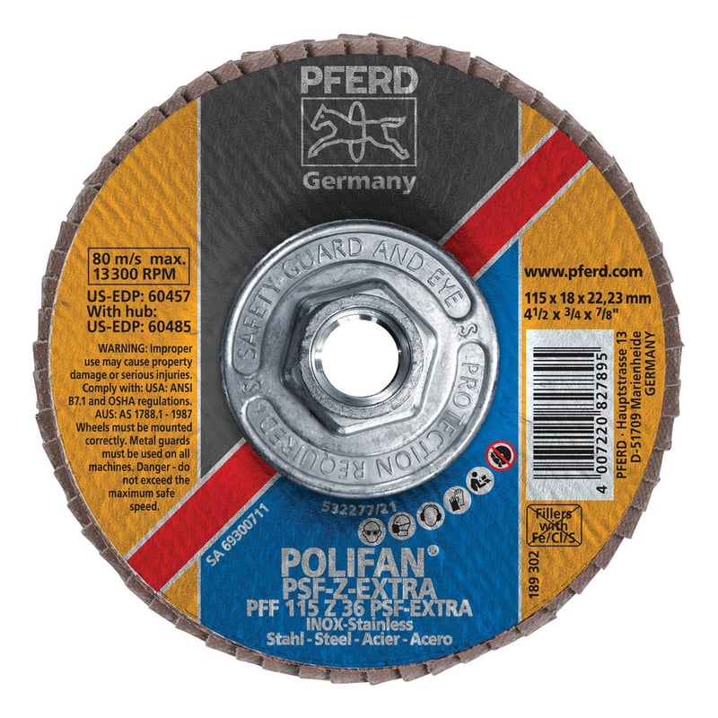 PFERD Polifan® 69300721 Universal Line PSF Z-EXTRA Threaded Coated Abrasive Flap Disc, 4-1/2 in ...